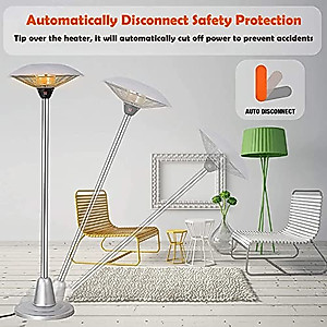 Kismile Patio Heater, 2 Heating Mode 750W/1500W & IP34 Waterproof, Tip-over Protection Freestanding, Electric Infrared Heater for Outdoor/Indoor Use, Ideal for Garage/Garden/Home, Outdoor Heater