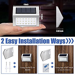 18 Pcs Solar Deck Lights Waterproof Outdoor Fence Lights 21 LED Solar Powered Step Lights Stainless Steel Stairs Lamps for Garden Pathway Backyard Patio Yard Stair Wall Railing Lighting (White)