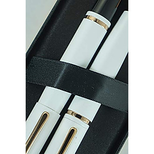Cross Limited Collection Pearlescent White Lightening Medalist with 23KT Rose Gold Appointments and Cross signature mid Band Calaise Medium nib Fountain Pen and Ballpoint with 6 cartridges