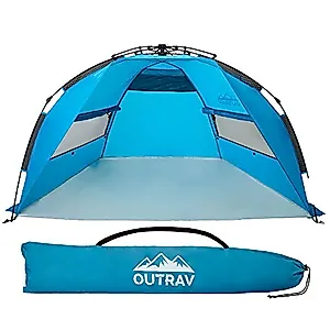 Pop Up Beach Tent – Quick and Easy Set Up, Family Size, Portable Sun and Water Shelter and Shade Canopy – for Fishing, Camping, Hiking and Outdoor Activities – by Outrav