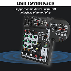 Portable Audio Mixer, Portable 4 Channel BT Mixing Console Digital Audio Mixer Builtin Effect for Home Karaoke, Webcast, Music Recording(US plug)