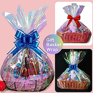 66 ft x 34 in Extra Wide Iridescent Cellophane Wrap Roll, Iridescent Film Cellophane Wrapping Paper Rainbow Colored Cellophane Wrap for Gift Baskets, Treats, Gifts, Flower, Crafts, Holiday, Christmas Decoration