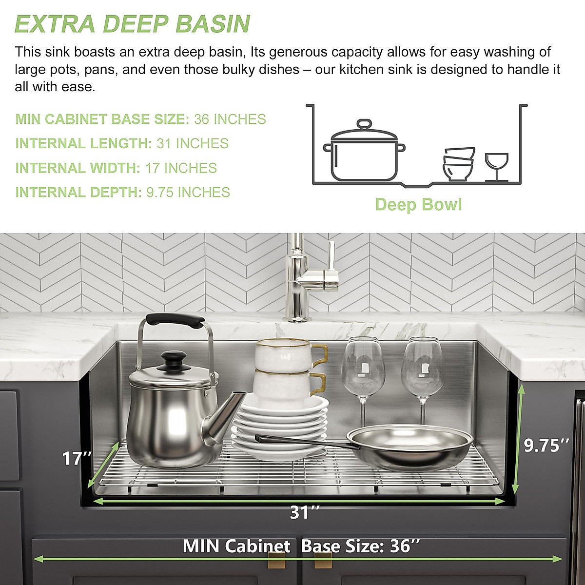 33 Kitchen Sink Undermount - Lofeyo 33 x 19 Stainless Kitchen Sink Undermount Single Bowl 16 Gauge Round Corner Single Bowl Under Counter Kitchen Sink Basin