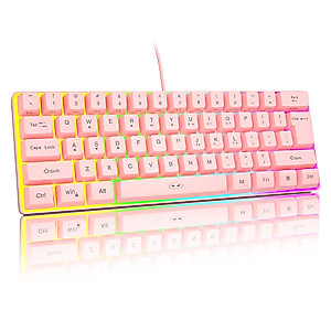 60% Wired Gaming Keyboard, RGB Backlit Ultra-Compact Mini Keyboard, Mechanical Feeling Membrane Mini Compact 61 Keys Keyboard for PC/Mac Gamer, Typist, Travel, Easy to Carry on Business Trip(Pink)