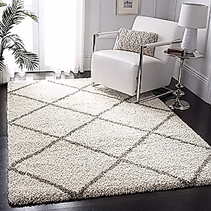 SAFAVIEH Hudson Shag Collection Area Rug - 6' x 9', Ivory & Grey, Modern Diamond Trellis Design, Non-Shedding & Easy Care, 2-inch Thick Ideal for High Traffic Areas in Living Room, Bedroom (SGH281A)