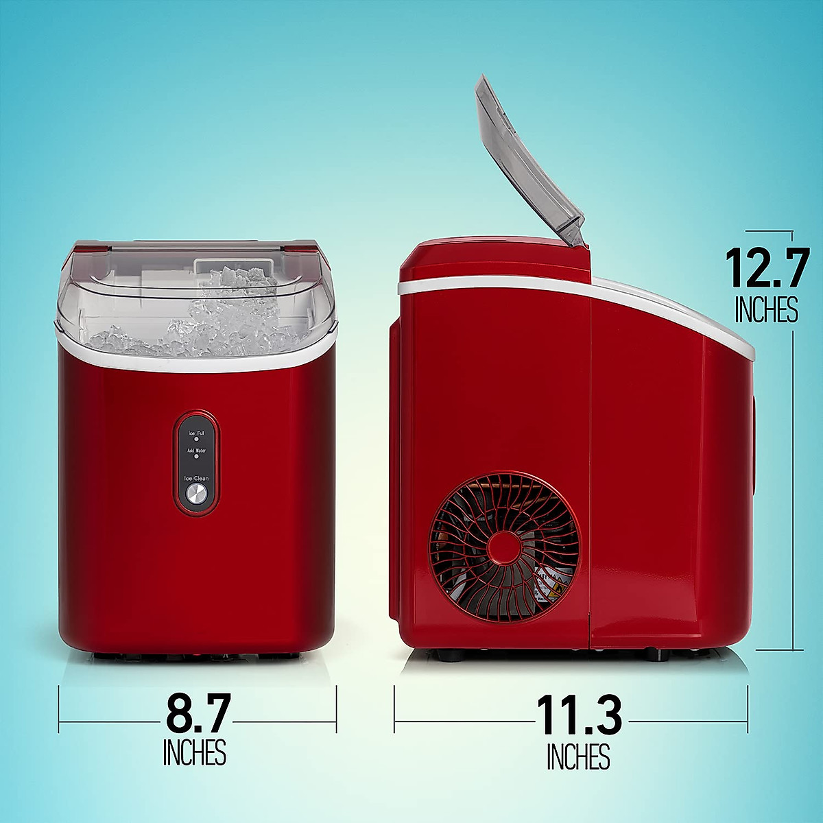 Deco Chef 33LB Per Day Countertop Ice Maker, 1-Click Automatic Operation, Self-Cleaning, Chewable Soft Nugget Ice, Red Stainless