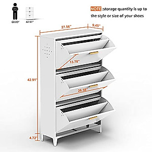 Omethey Shoe Cabinet with 3 Flip Drawers, Wall Mount & Floor Mount Shoe Organizer, All Steel White Narrow Shoe Storage Cabinet for Entryway, Hallway and Corridor