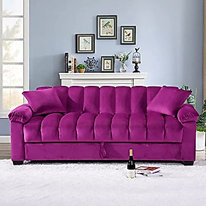 Legend Vansen Velvet Storage Convertible Sofa Bed Sleeper Couch Sofabed, Violet