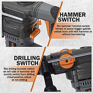 KSEIBI Variable Speed Rotary Hammer Drill 1-1/4 inch, SDS Plus Demolition Hammer for Concrete Drill 13Amp, 4 Functions Reduced Vibration System