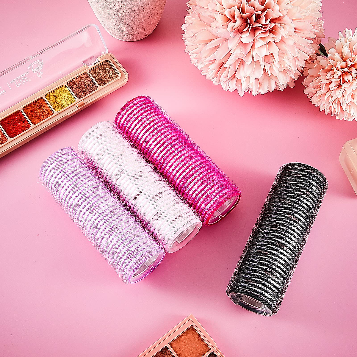 WILLBOND 4 Pcs Long Hair Rollers for Bangs Aluminum Core Curlers Thermal Self Grip Roller for Long and Medium Hair Women Hairstyle(4.1 x 1.2 Inch,Rose Red, Light Pink, Purple, Black)