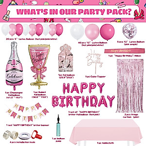 Party Spot! 103 pcs Pink Birthday Decorations, Pink Decorations for Party, Balloon Arch, Tablecloth, Banner, Fringe Curtain, Birthday Decoration for Women, Pink Party Decorations