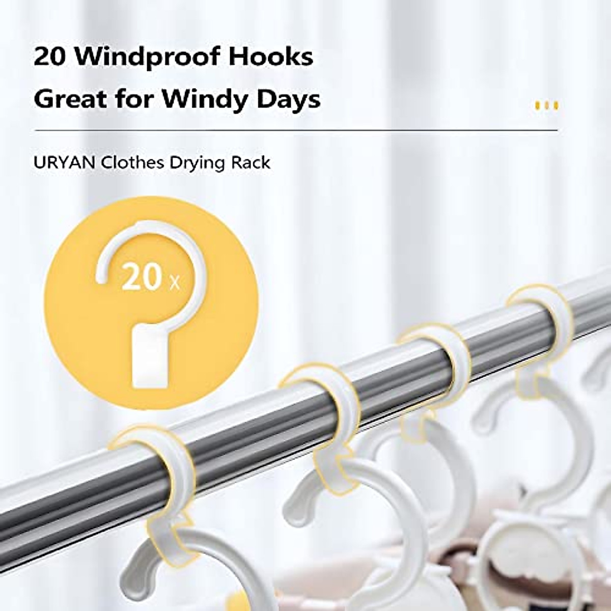 URYAN 95 Inches Clothes Drying Rack, Heavy Duty Stainless Steel Laundry Drying Rack Folding Indoor Outdoor, Portable Drying Rack Clothing, Blanket Rack Clothesline with 20 Windproof Hooks