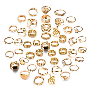 YOOESTORES82 Boho Knuckle Stackable Ring Set for Women,Vintage Gold Silver Rings Set Stacking Rings Set Star Moon Bulk Multiple Pack Midi Finger Rings (B)