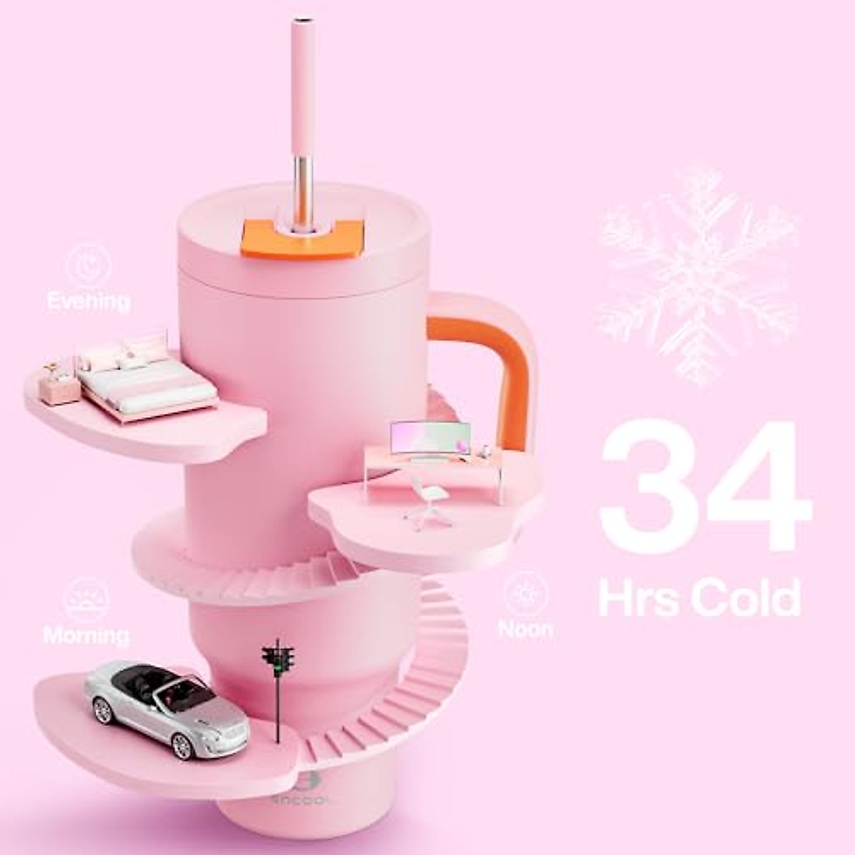 ENCOOL 40 oz Tumbler with Handle and Straw, 100% Leakproof Insulated Tumbler with Lid and Straw, Stainless Steel Travel Mug, Keeps Cold for 34 Hours, Car Cup Holder Friendly (Blush)