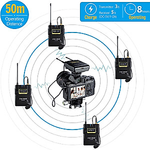 FULAIM WM500 UHF Wireless Lavalier Microphone System, 16-Channel Lavalier Lapel Mic with Rechargeable Transmitter and Receiver for Recording YouTube, Interview, Vlogging, Conference - 4 X Transmitters