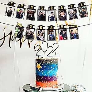 Congrats Grad 2023 Photo Banner, Graduation Decorations for Photo Supplies, Black and Gold Congrats Grad Party Supplies, 14pcs Graduation Hanging Photo Decor Banner for Congratulations Graduation