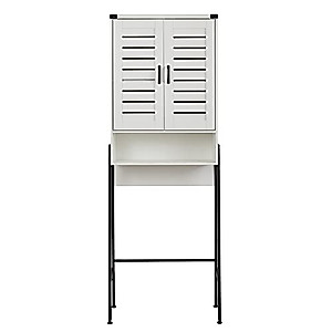 Saedew Over The Toilet Storage Cabinet, Over Toilet Bathroom Organizer with 2-Door Blinds Design, Freestanding Space Saver Toilet Stands,Bathroom Toilet Rack, White…