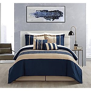 Chic Home CS1220-023-AN Carlton 6-Piece Comforter Set, Queen Size, Blue