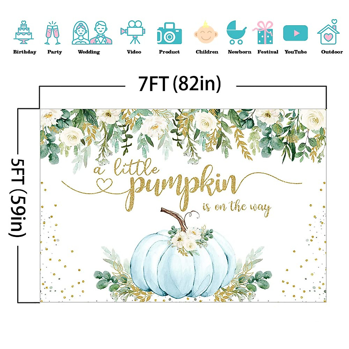 Mocsicka Boy Pumpkin Baby Shower Backdrop Greenery Blue Floral Fall Baby Shower Background A Little Pumpkin is On The Way Baby Shower Party Cake Table Decoration Banner Photo Booth Props (7x5ft)