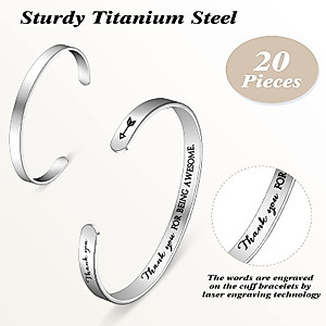 Fumete 20 Pcs Thank You Bracelets Bulk Inspirational Bracelets for Women Employee Appreciation Gifts Thank You Gifts for Coworkers Leaving Cuff Bracelets Team Farewell Gifts