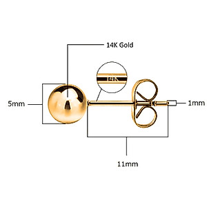 Savlano 14K Gold Ball Stud Earrings For Women - Made in Italy Comes With Savlano Gift Box (Yellow, 5mm)
