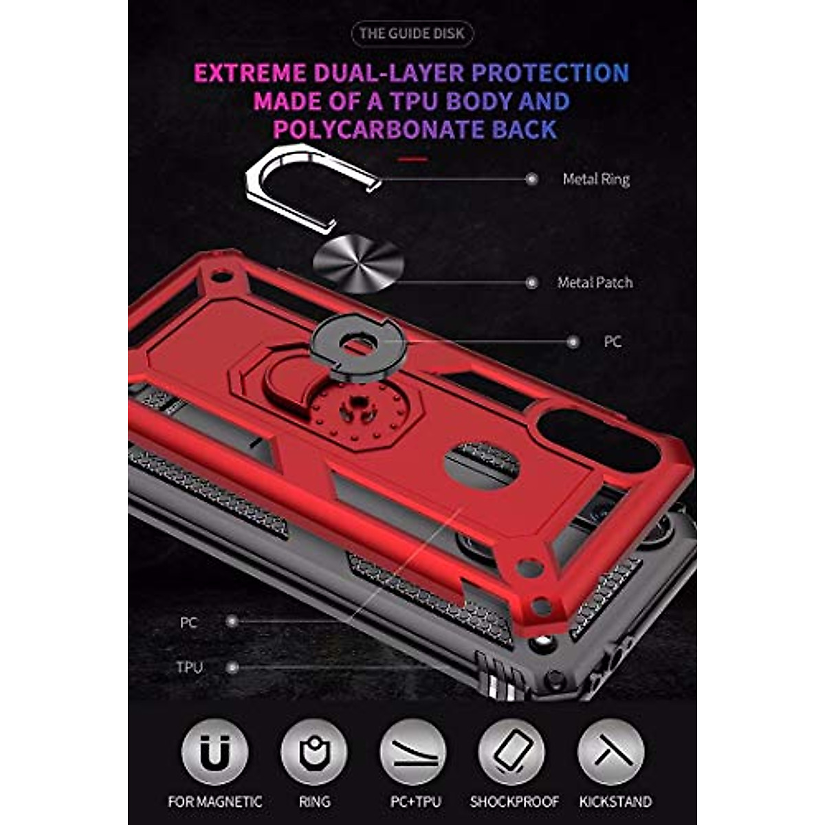 Strug for Xiaomi Redmi Note 7/Redmi Note 7 Pro Case,Heavy Duty Shockproof Protection Built-in 360 Rotatable Ring Magnetic Car Mount Case with Screen Protector for Xiaomi Redmi Note 7(Blue)