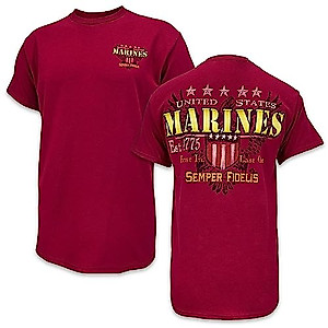Armed Forces Gear Men's Marine Corps Shield Grunge T-Shirt - Official Licensed United States Marine Corps Shirts for Men (Red, Large)