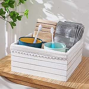 Quan Shuo Antique Square Nesting Box, Decorative Farmhouse Wooden Storage Box 3-Piece Set, White