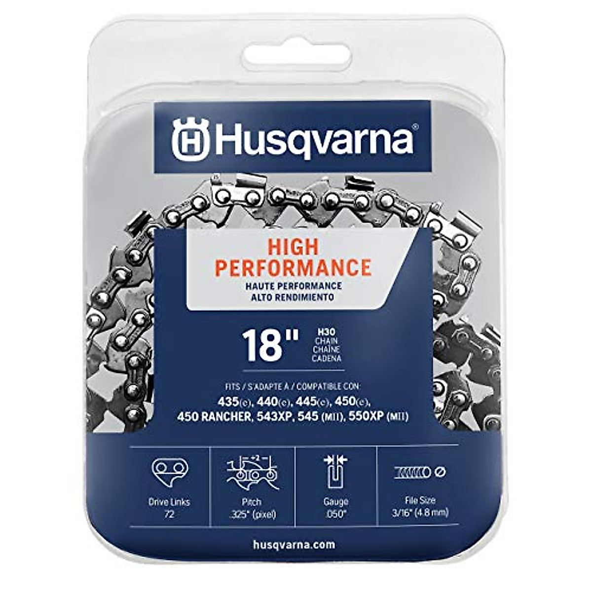 Husqvarna chainsaw chain 18-Inch .050 gauge .325 pitch low kickback low-vibration ,Orange/Gray