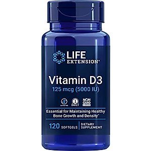 Life Extension Vitamin D3 5000 IU, 120 Softgels, 125mcg