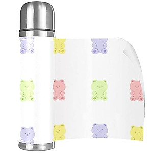 Stainless Steel Leather Vacuum Insulated Mug Bear Thermos Water Bottle for Hot and Cold Drinks Kids Adults 16 Oz