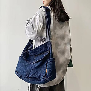 Canvas Messenger Bag Large Hobo Shoulder Crossbody Bag with Multiple Pockets Canvas Shoulder Tote Bag for Teen Girls Women(Dark Green)