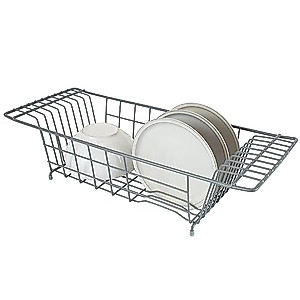 Kitchen Details Sink Dish Drainer Drying Rack | Dimensions: 19. 92" x 7. 99" x 5. 12" | Space Saving | Kitchen | Fits Over Standard Sink | Grey