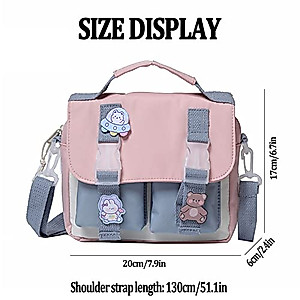 JELLYEA Kawaii Shoulder Bag with Cute Accessories Pins Kawaii Tote Bag School Crossbody Backpack Casual Fashion (Black)