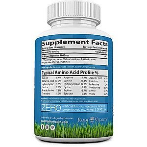 Root Vitality Collagen Peptides Capsules - Grass-Fed, Pasture-Raised Hydrolyzed Protein Supplement for Skin, Hair, & Nails - Non-GMO, Zero Sugar Daily Pills for Men & Women (180 Capsules)