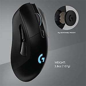 Logitech G703 Lightspeed Pro-Grade Wireless Gaming Mouse, 16000 DPI, RGB, Adjustable Weights, 6 Programmable Buttons, On-Board Memory, Long Battery Life, PC/Mac - Black