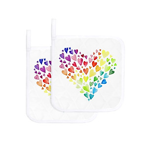 Pot Holders for Kitchen Colorful Rainbow Love Heart Heat Resistant Potholders Summer Romantic Hot Pads Non Slip Kitchen Pot Holders Set of 2 for BBQ Cooking Baking Grilling
