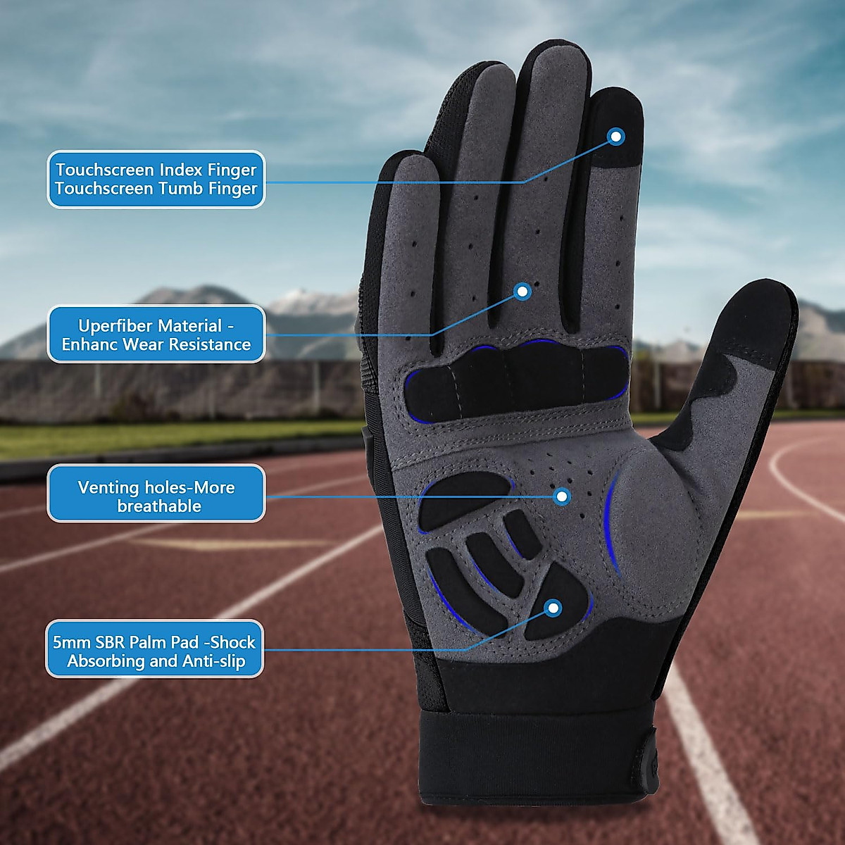 FIORETTO Mens Mountain Bike Gloves with 5MM Padded Knuckle Guard Touchscreen Cycling Gloves for MTB Racing Dirtbike Motocross Motorcycle Black Large