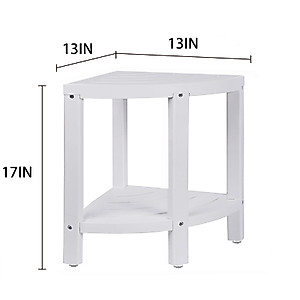 Corner Shower Bench with Storage Shelf,Waterproof Bamboo Corner Shower Stool for Shaving Legs,Easy Assemble Non-Slip Shower Chair for Bathroom,Stable & Sturdy Adjustable Feet Shower Seat(White)