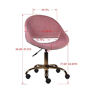 GIA Mid-Back Swivel Adjustable Small Vanity Chair with Velvet Upholstery, Pink