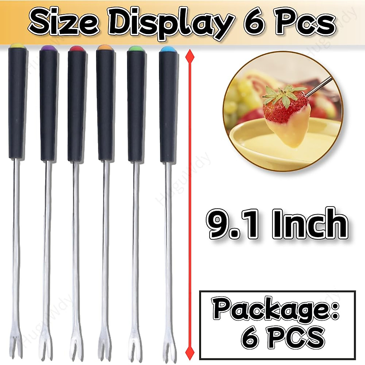 Stainless Steel Fondue Forks 6Pcs 9.1" with Heat Resistant Handle Color Fondue Set Fondue Sticks Fondue Cheese for Grill Cake Chocolate Meat Fruits Cheese Fondue Fountain Roast Marshmallows Dessert