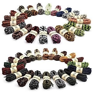 DELELE 2 Pair Round Wave Non Slip Outdoor Mountaineering Climbing Shoe Laces String Rope Blue&Black Hiking Shoelaces Men Women Shoestrings-55 inch