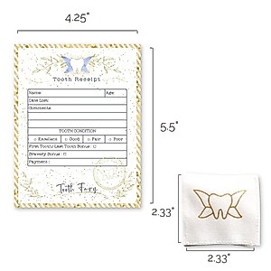 20 Moments of Tooth | 20 Tooth Fairy Receipt Cards and 1 Tooth Fairy Bag | Tooth Fairy Certificate Keepsake for Kids (Light Gold, 4.25x5.5 in)