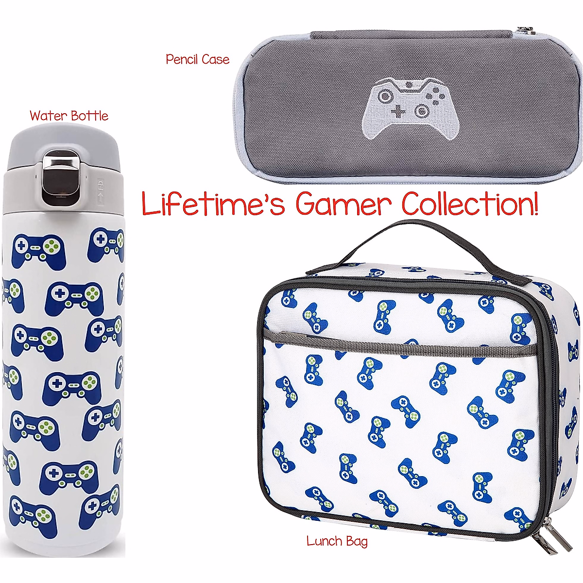 Insulated Lunch Bag - Freezable Case Meal Tote Cooler with Pockets for Kids Girls Boys Teens Water Resistant Reusable Hot Cold School Work Padded with Handle - Lunch Containers (Video Game)