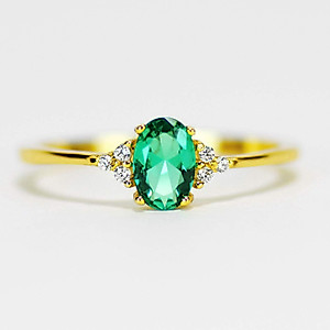 Michooyel 18K Gold Plated Dainty Emerald Rings Oval Cut Diamond Sterling Silver Statement Rings Cute Rings for Women