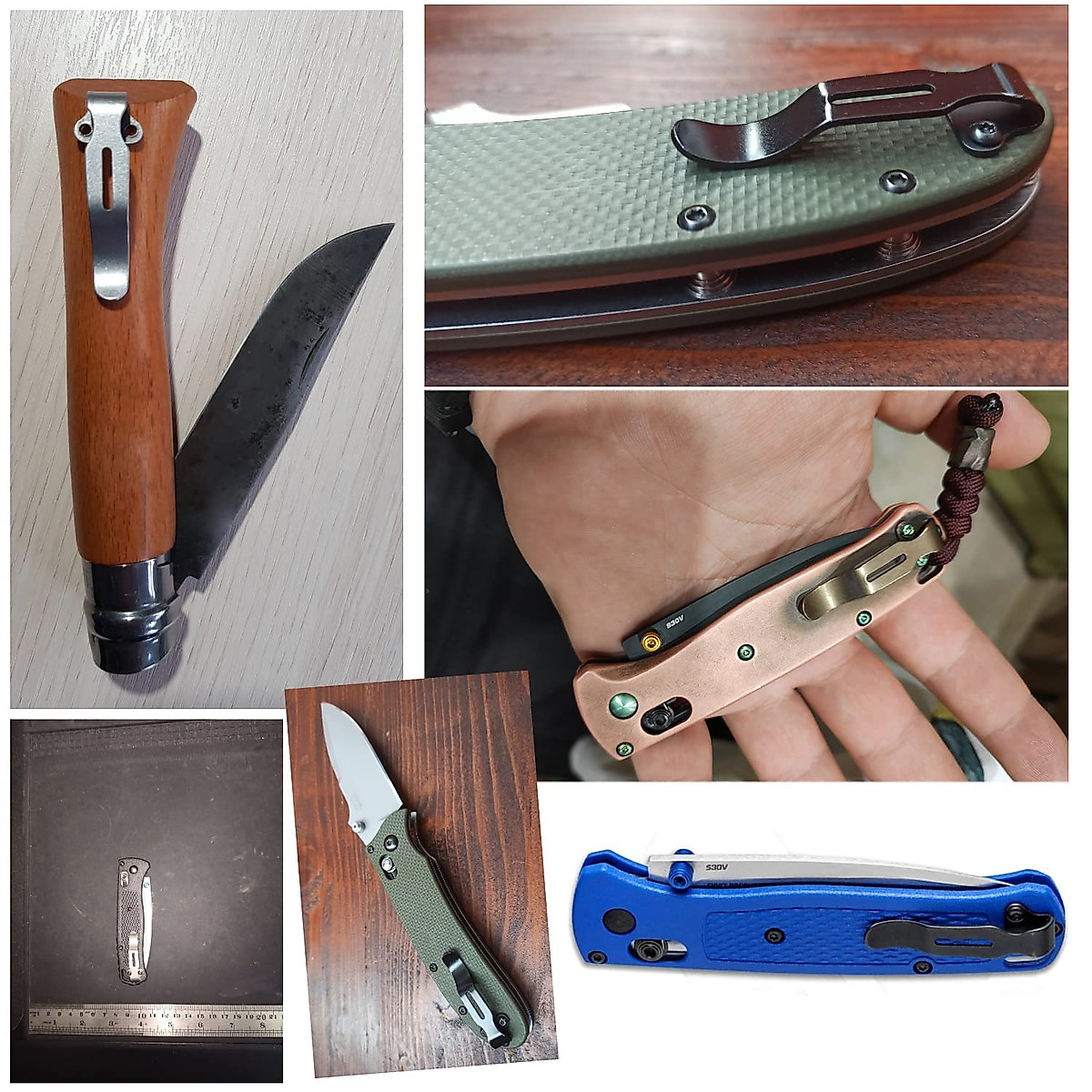 TorSor 2 Pack Deep Carry Pocket Clip Stainless Steel Folding Knife Back Clips for Knife 515 535 Series Practical Waist 2 Hole Support Stand Grip DIY Outdoor Accessories Tool