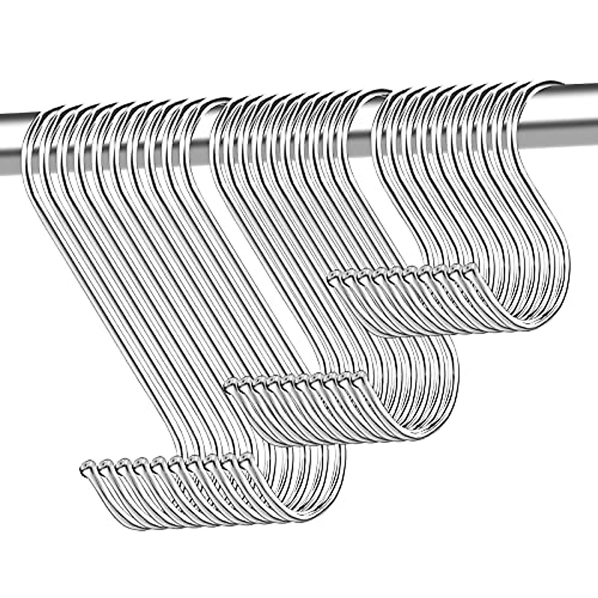 30 Pack 5.0Inch 3.8In 2.6In Assorted Size S Hooks Stainless Steel S Hanging Hooks Outdoor,Utility S Shaped Hooks for Hanging Plants,Heavy Duty S Hooks for Hanging Clothes Towels