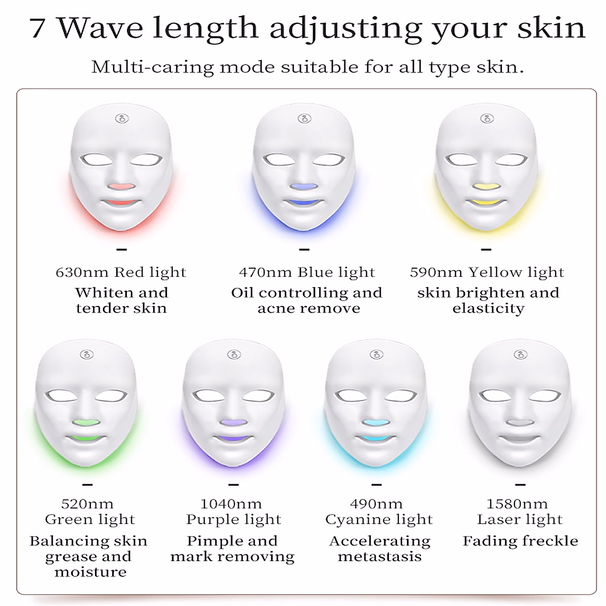 HBJH Led Face Mask Light Therapy, 7 led Light Therapy for Facial Skin Care - Blue & Red Light for facial oil Reduction and improve skin. (F-Masks-A)