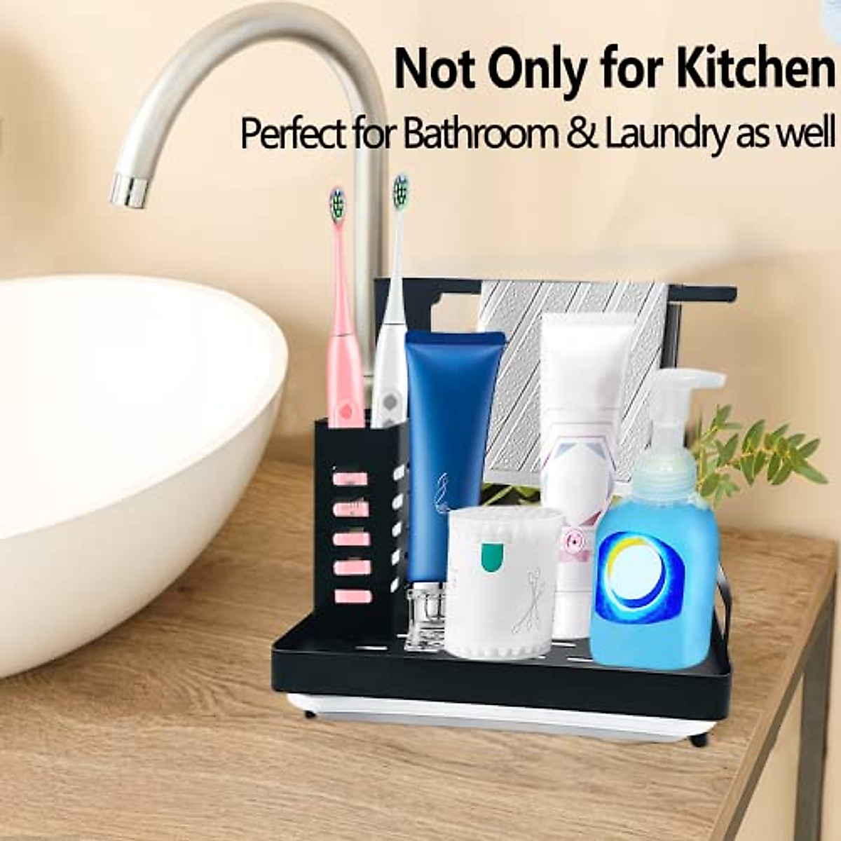 Sink Caddy Kitchen Sink Organizer, Stainless Steel Kitchen Caddy Sink Organizer with Removable Drain Tray for Soap, Sponge, Scrubber, Brush and Dishcloth, Rustproof Countertop Kitchen Sink Organizer