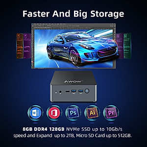 AWOW Mini PC Intel J4125, 8GB LPDDR4 128GB M.2 SSD Mini Desktop Computer Windows 11 Pro, Support 4K Triple Display/Dual WiFi/HDMIx 2/Gigabit Ethernet/BT 4.2, Mini Computer for Business/Home/Office